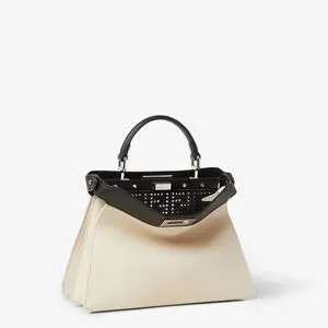 Fendi Peekaboo® Iseeu Small Parchment-colored Leather Bag With Ff Mirrors
